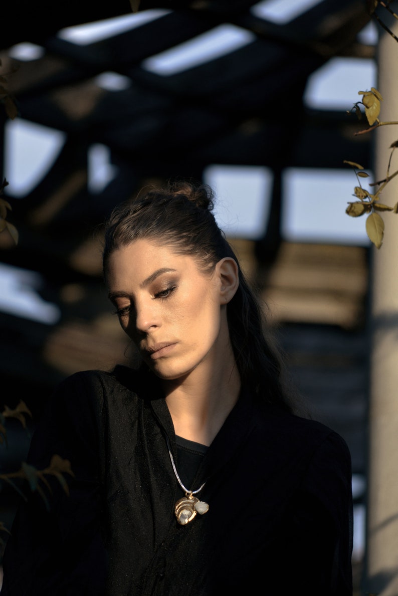 Ezeth- Statement Modern Necklace, Natural Shell Pendant on Silver Chain ...