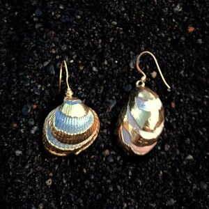 Zyre- Asymmetrical Shell and Gold Earrings, Modern Mismatched Drop ...