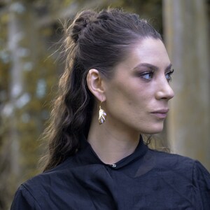 Zyre- Asymmetrical Shell and Gold Earrings, Modern Mismatched Drop ...