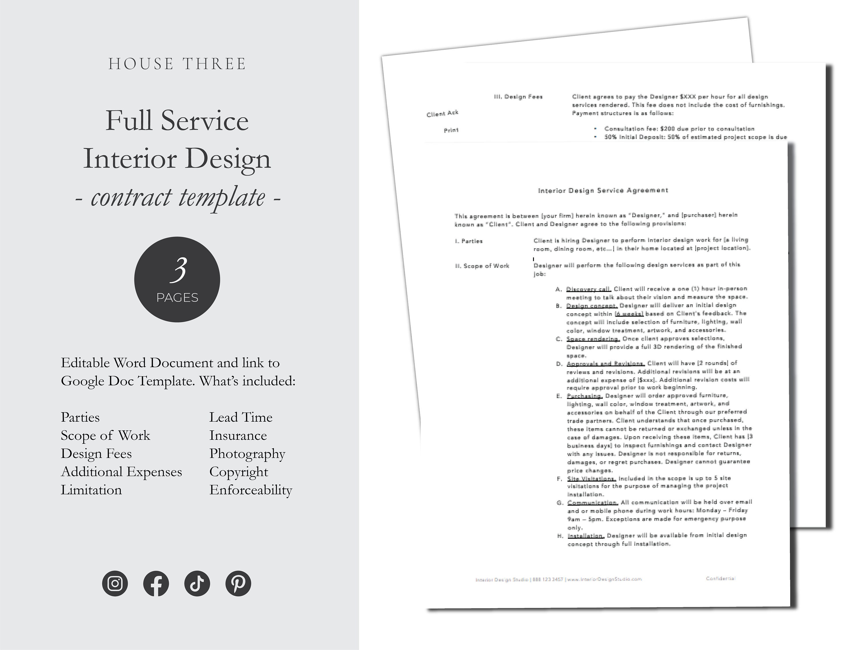 Interior Design Contract Template | Design Agreement | Editable Design ...