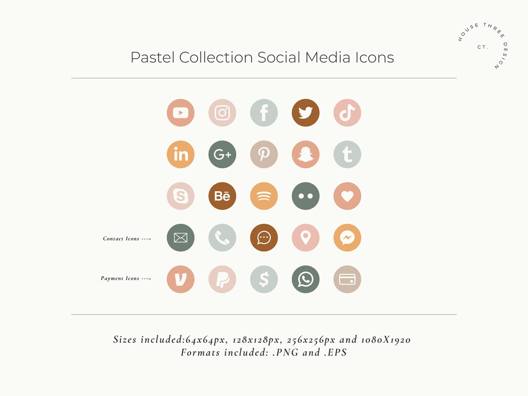 25 Flat Circle Social Media Icons Boho Pastel PNG and EPS Vector ...
