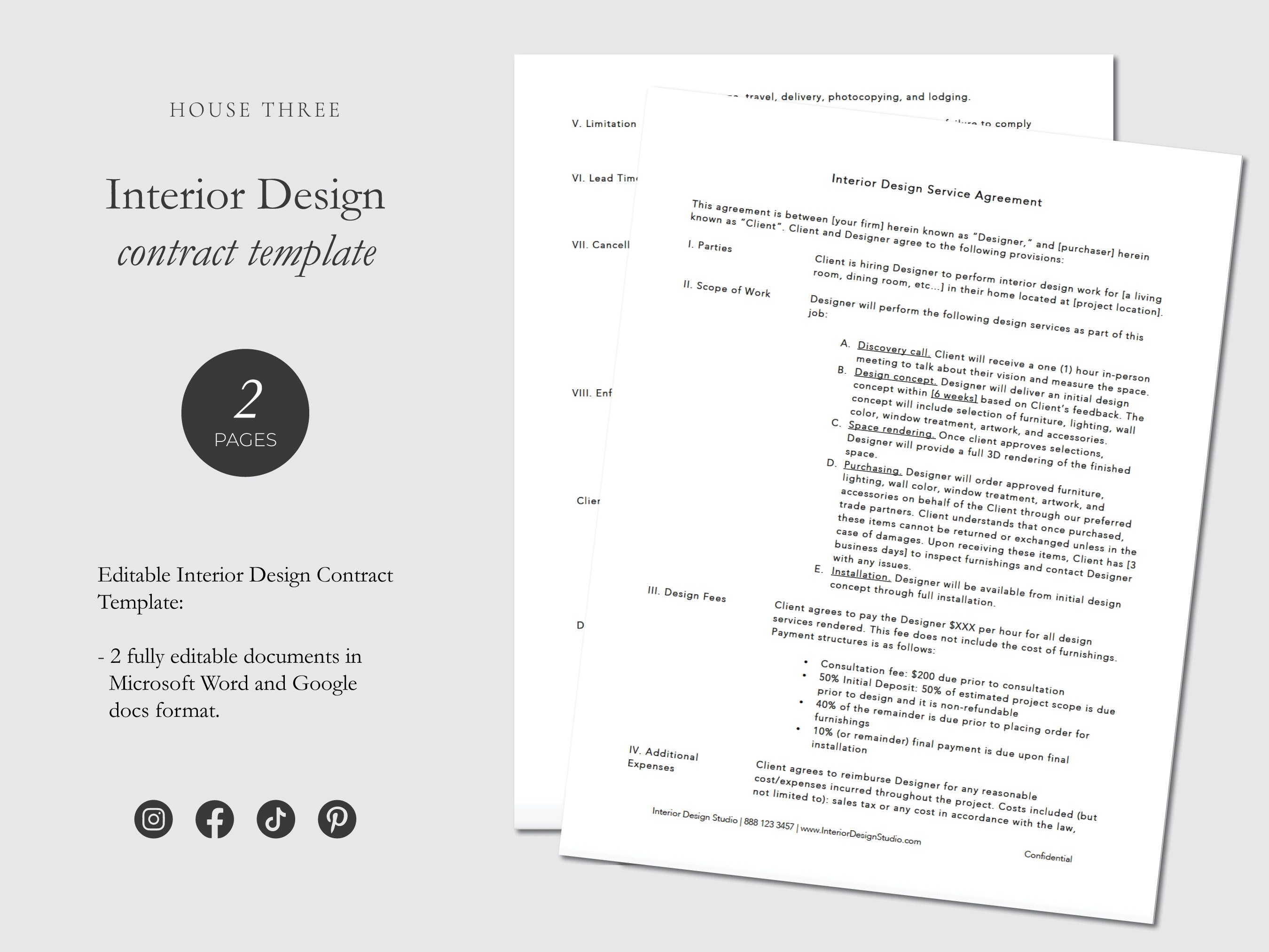 Interior Design Contract Template Design Agreement - Etsy