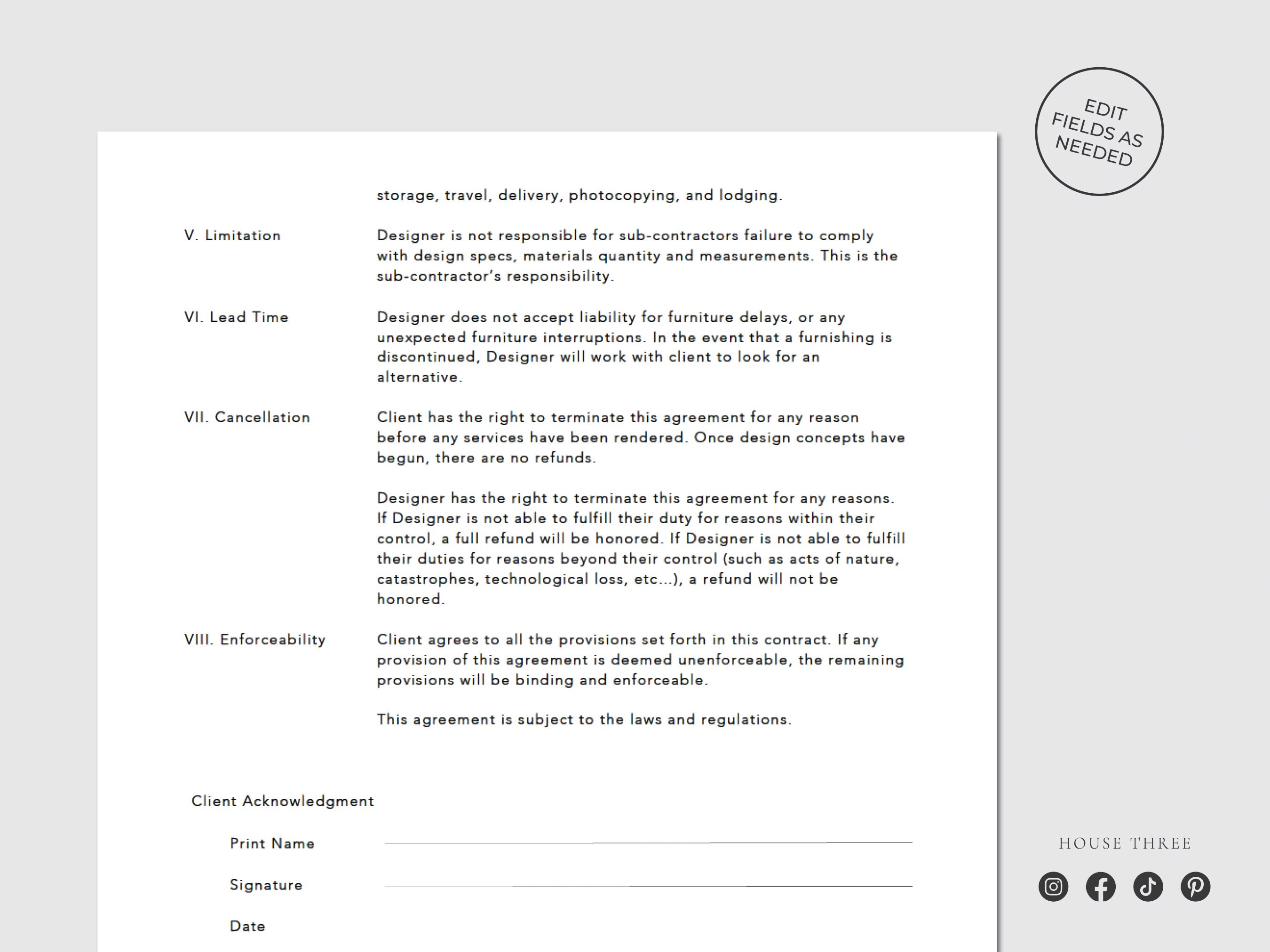 Interior Design Contract Template Design Agreement - Etsy