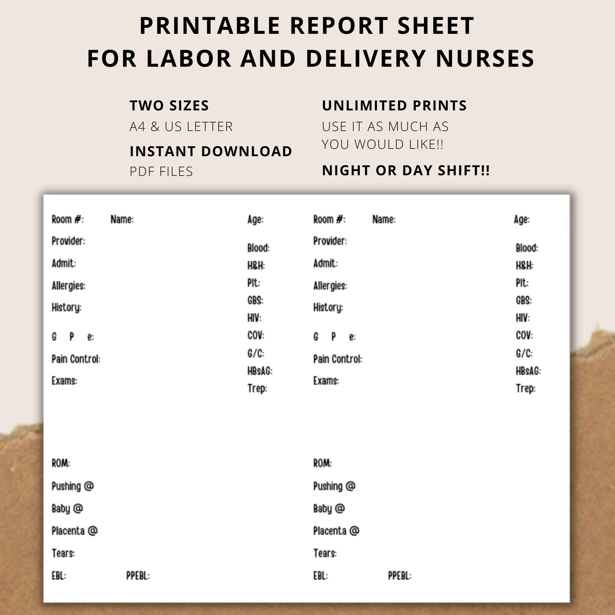 L&D Nurse Report Sheet - Printable Labor and Delivery BRAIN Sheet ...