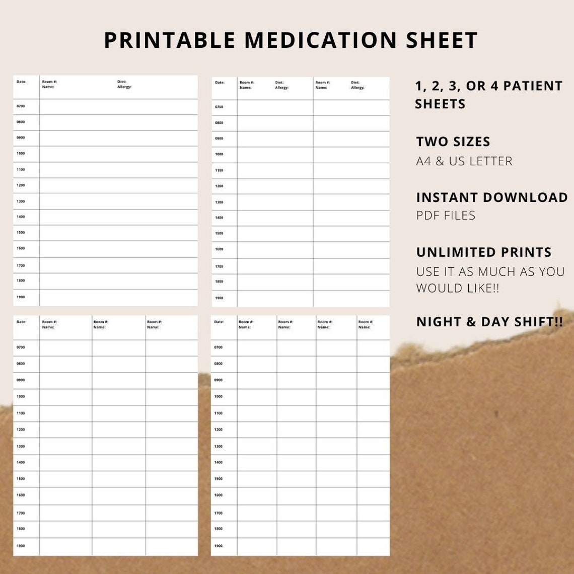 Nursing Medication Sheet - Printable Template - Etsy