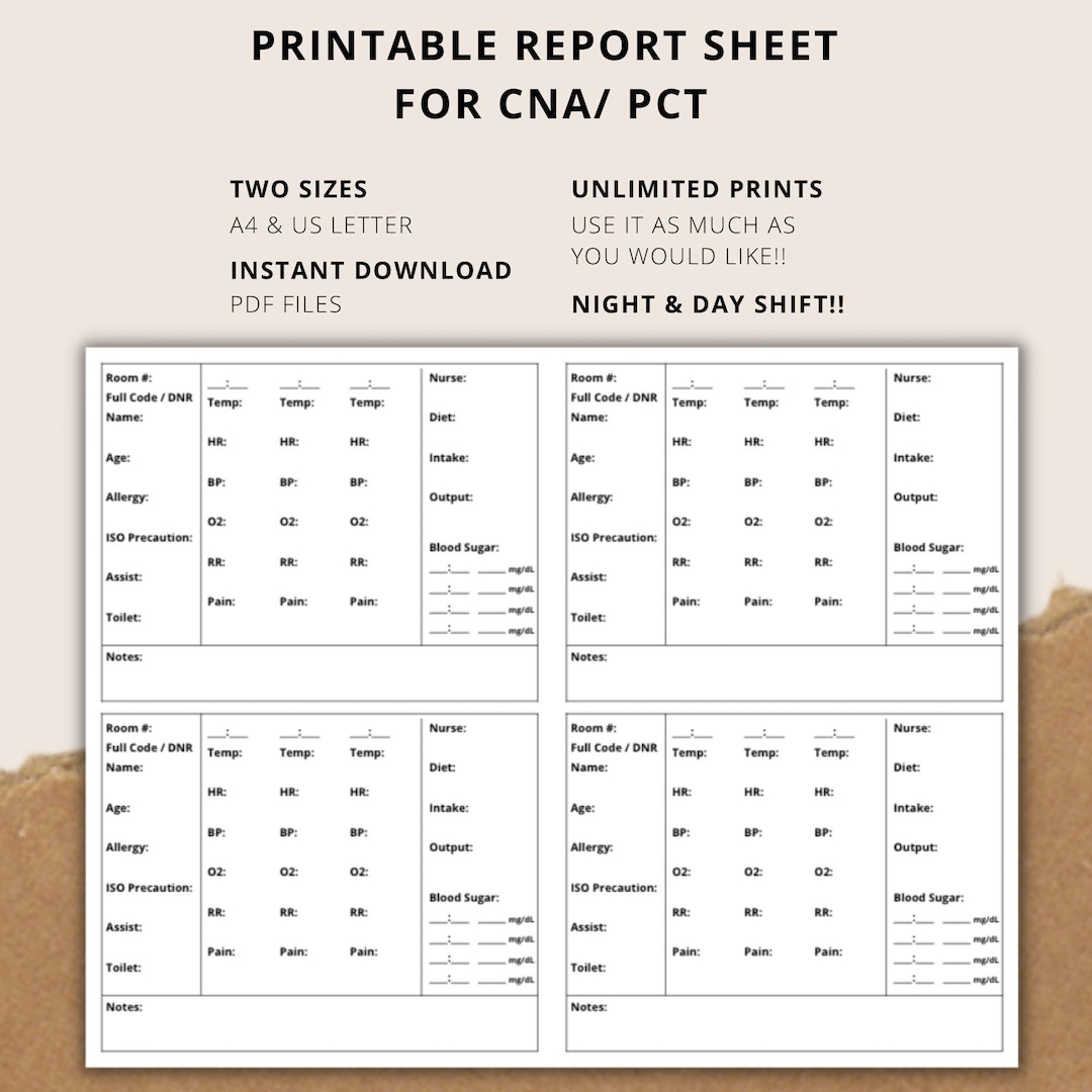 PCT/CNA Report Sheet - Printable BRAIN Sheet - Med Surg Template - Etsy