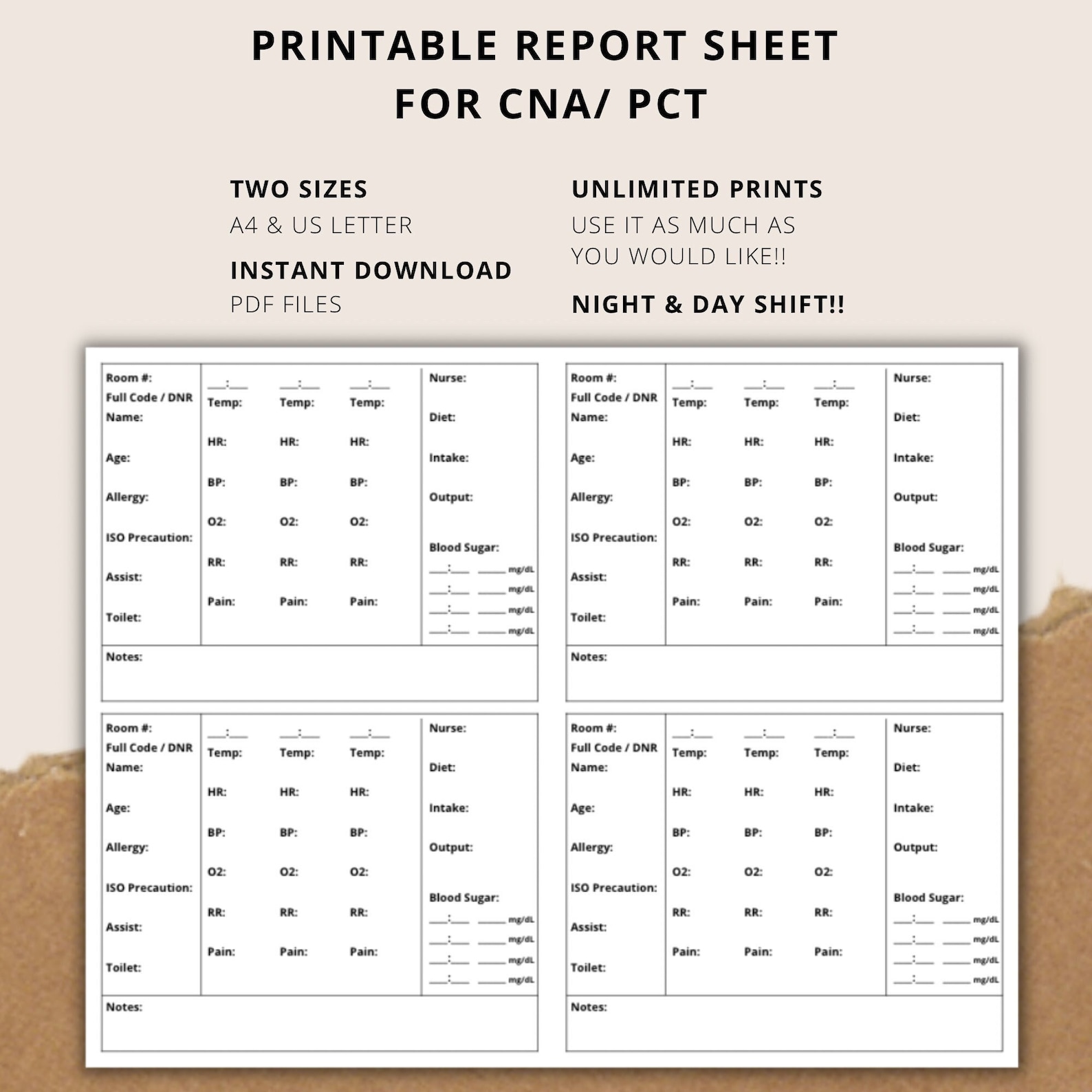 PCT/CNA Report Sheet - Printable BRAIN Sheet - Med Surg Template - Etsy