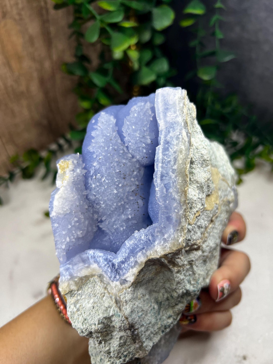 Blue Lace Agate Geode With Dog Tooth Calcite and Sprinkle of Pyrite ...
