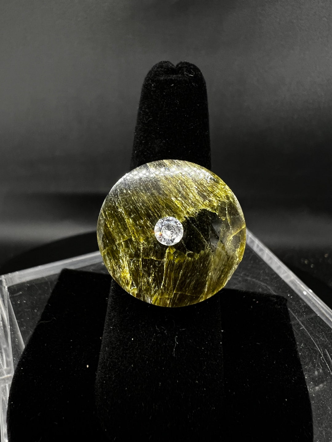 Rare Fan Shaped Epidote Orbita Ring, Handmade in Peru, Swarovski ...