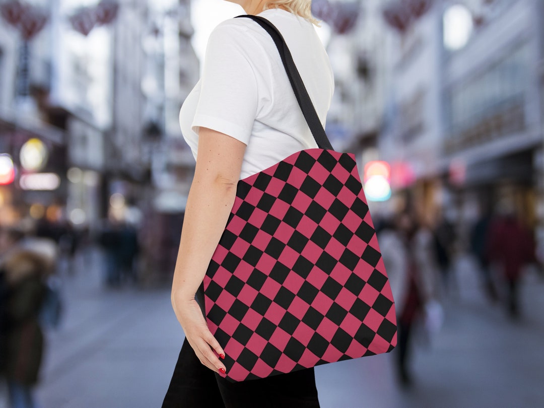 Checkerboard Bag Retro Tote Bag Pink Shoulder Bag for Women Large ...