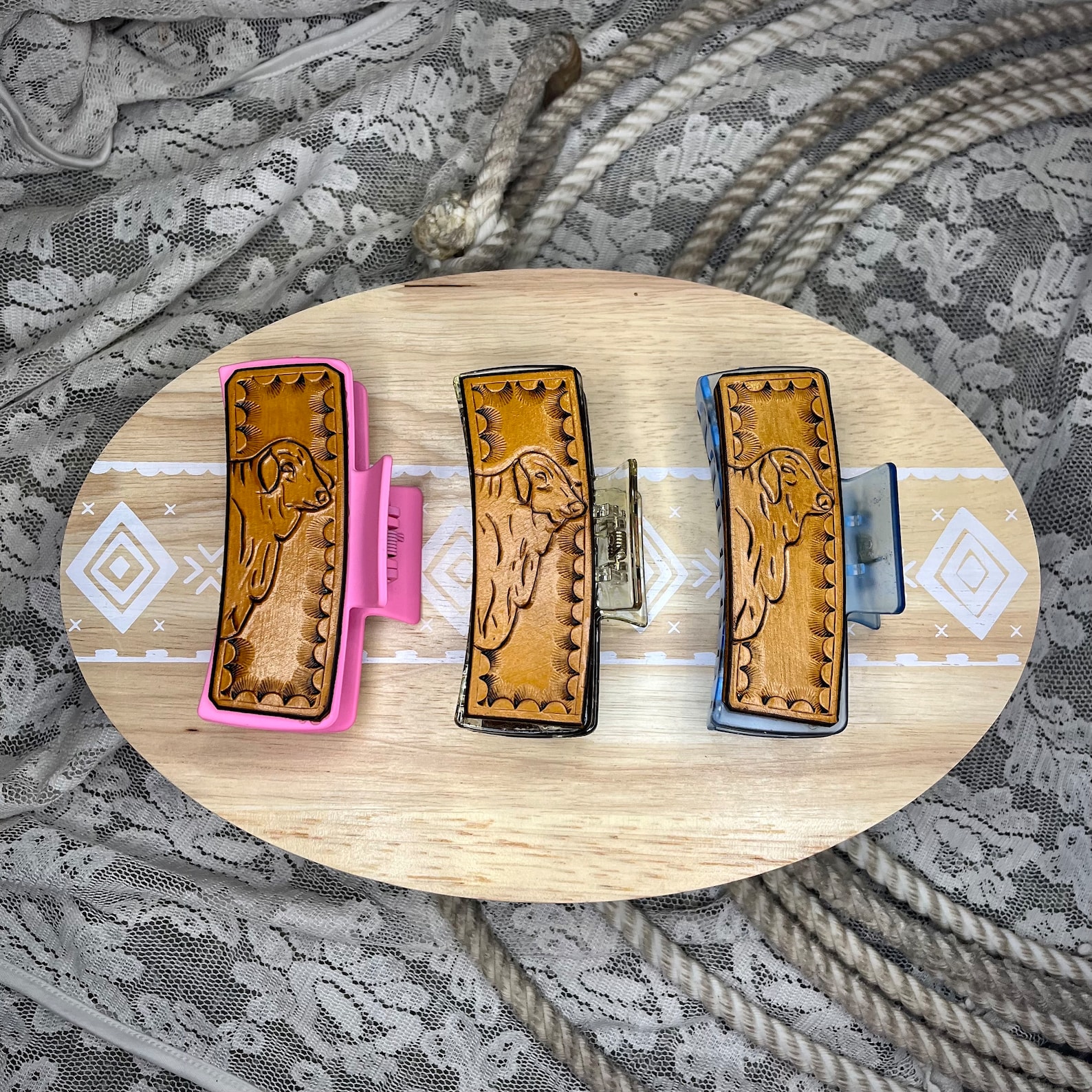 Brahman 4in Claw Clip || Made to Order Tooled Real Leather || Western ...