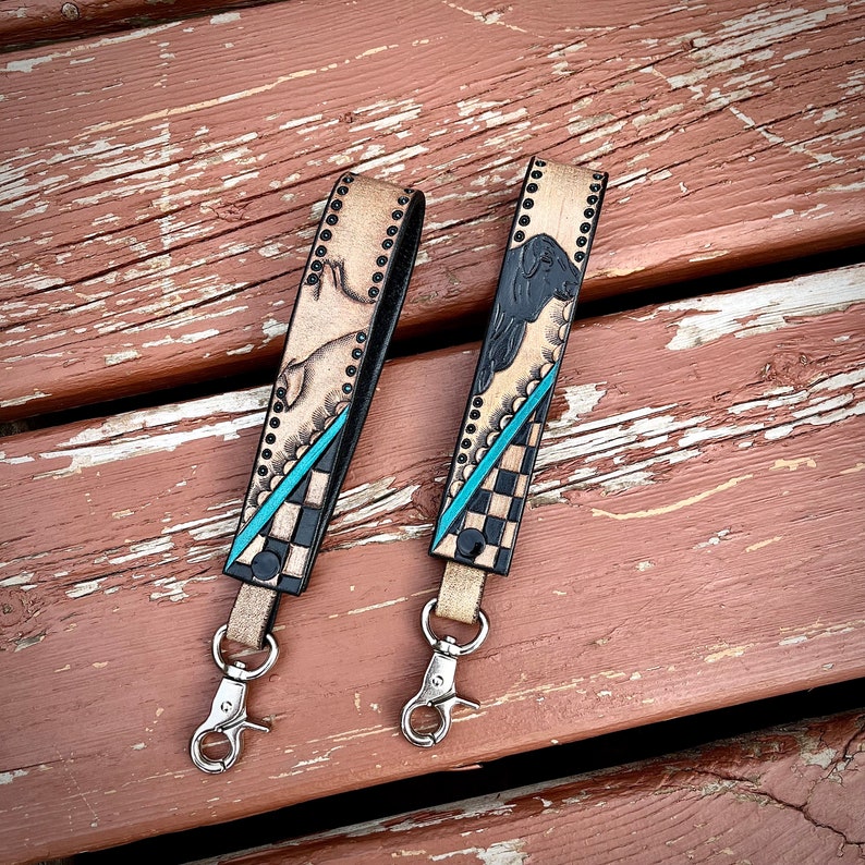 Livestock Brahman or Show Pig Keychain Lanyard Tooled Leather Checkered ...