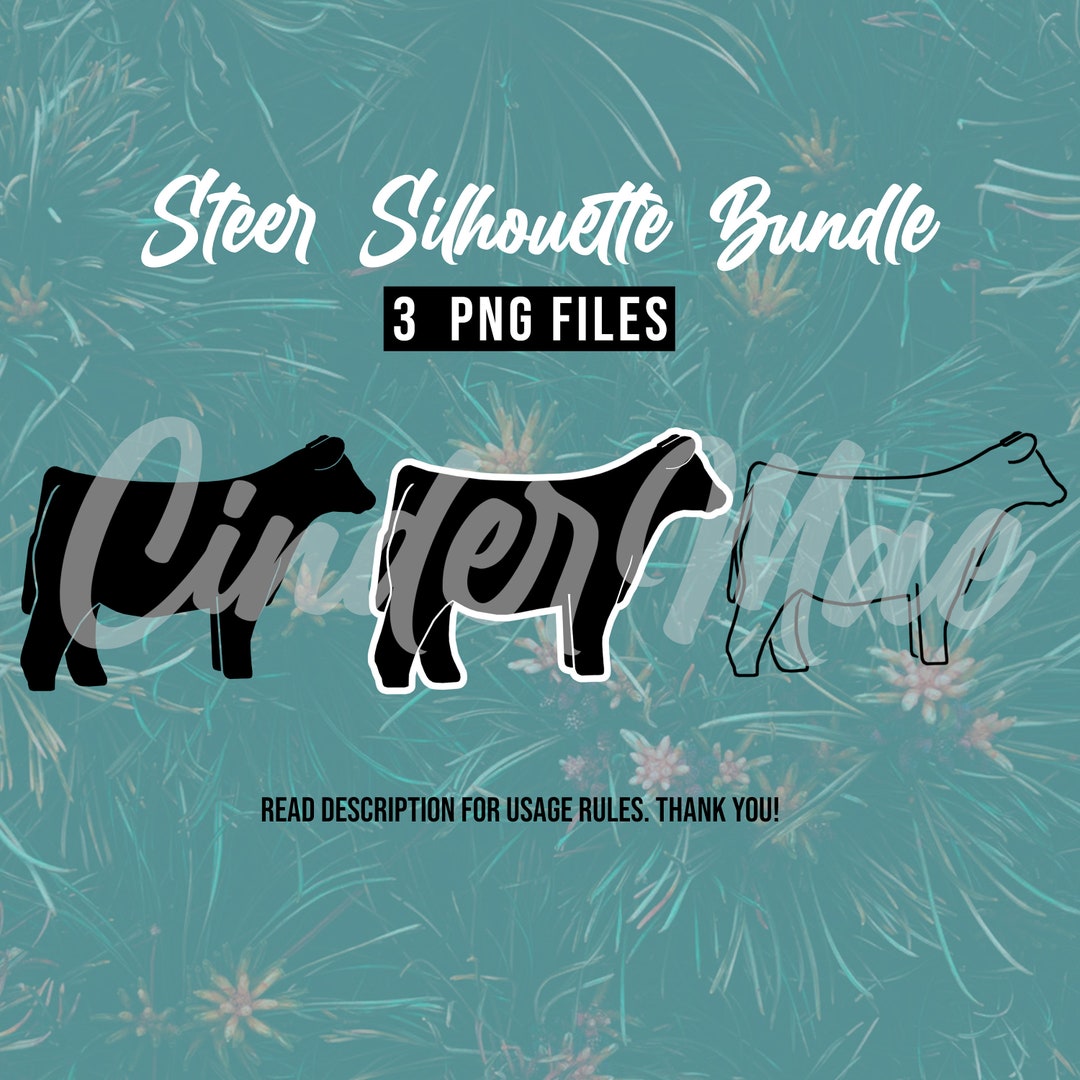 Steer Silhouette Bundle || PNG Digital Downloads || 3 Variations ...