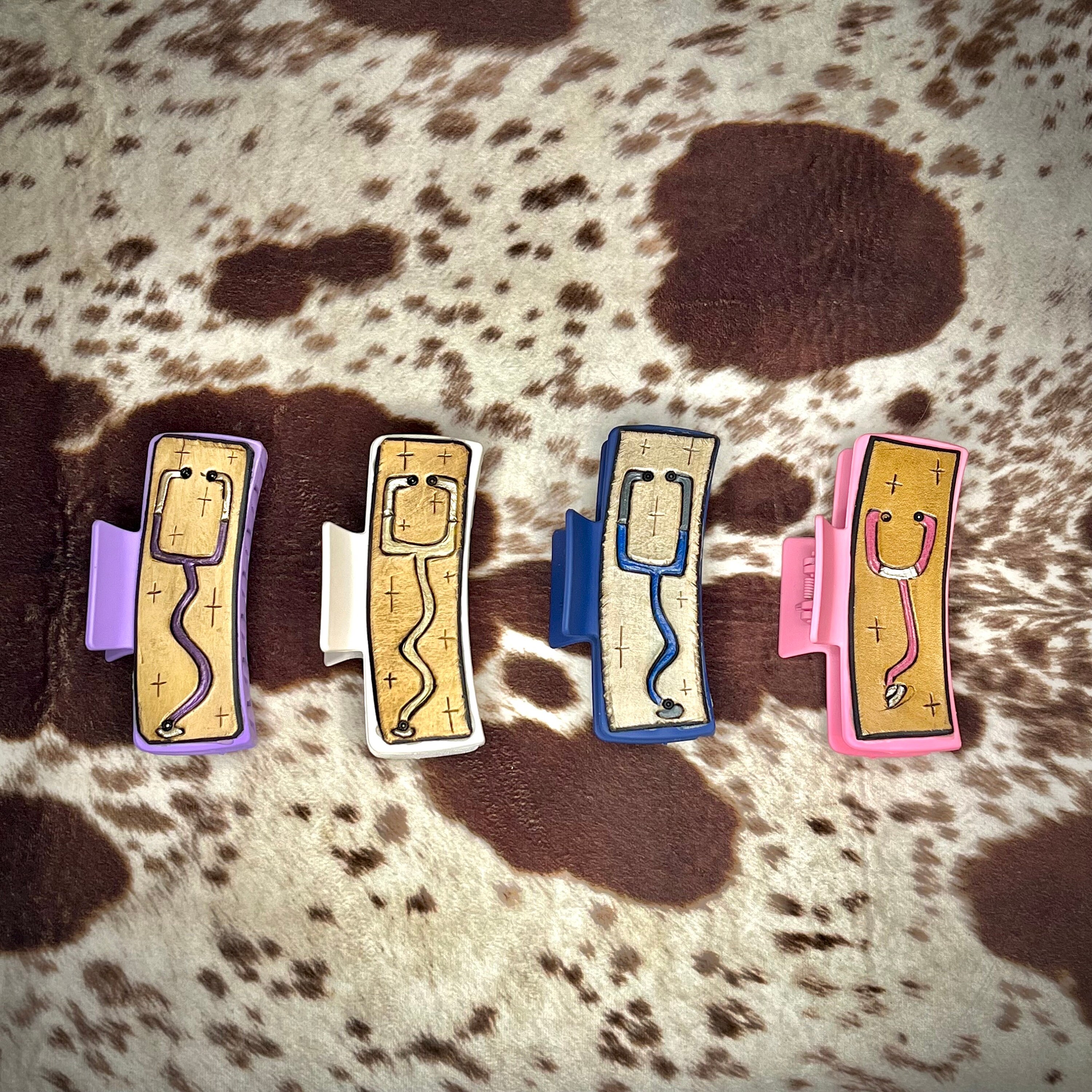 Nurse 4in Claw Clip Ready to Ship Tooled Hand Painted Real Leather ...