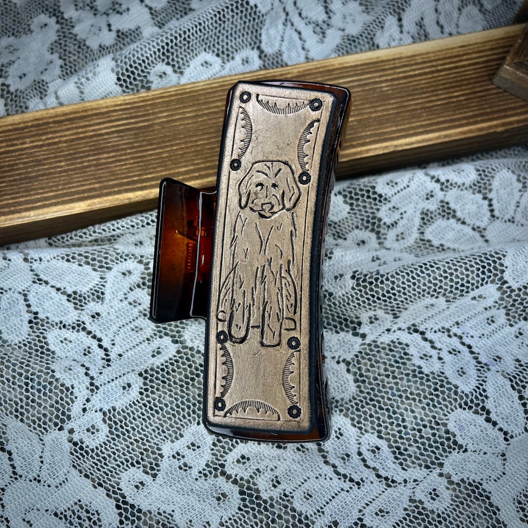 Doodle Dog Owner 4in Claw Clip || Ready to Ship ||brown Dog Mom Tooled ...