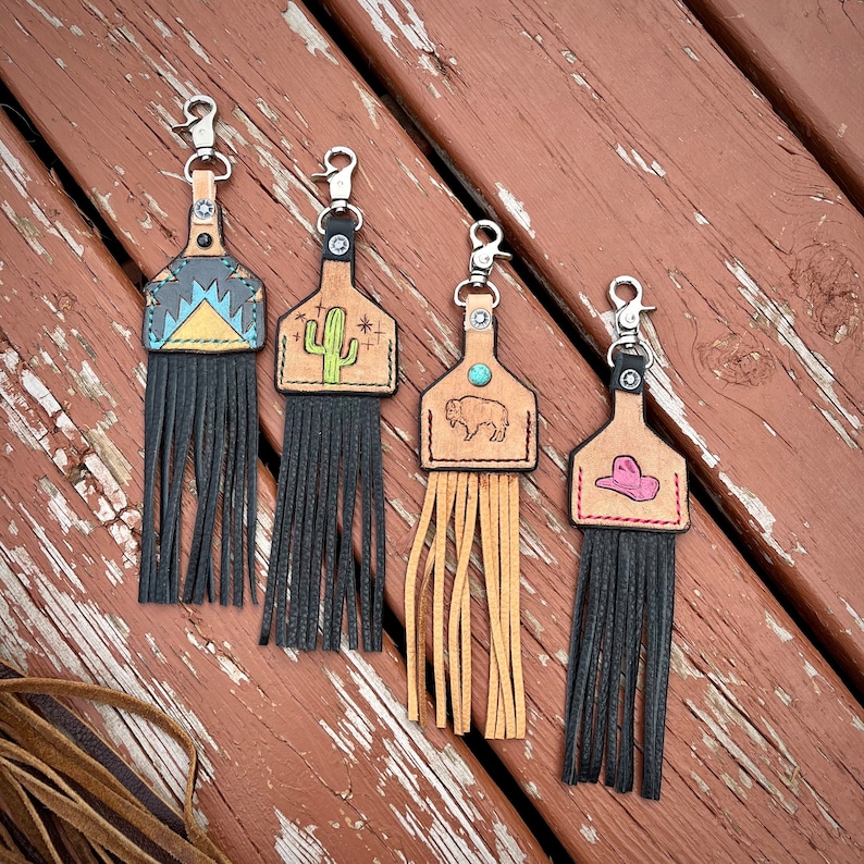 COW TAG Purse Keychain Fringe || Ready to Ship || Tooled Christmas Gift ...