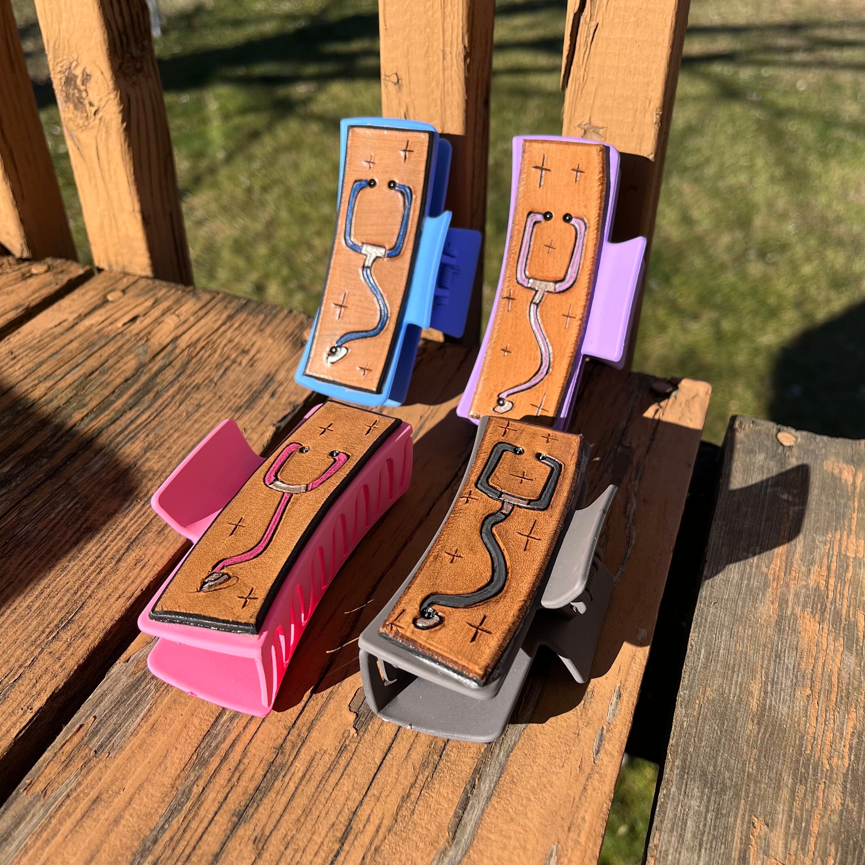 Nurse 4in Claw Clip Ready to Ship Tooled Hand Painted Real Leather ...