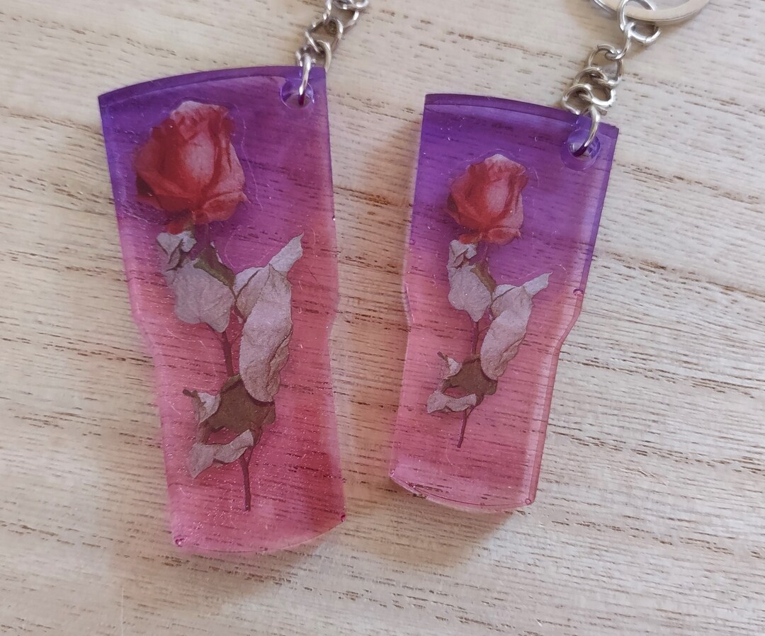 Red Rose Keychains. Red Rose on Pale Pink Tumbler. Happiness on a Glass ...