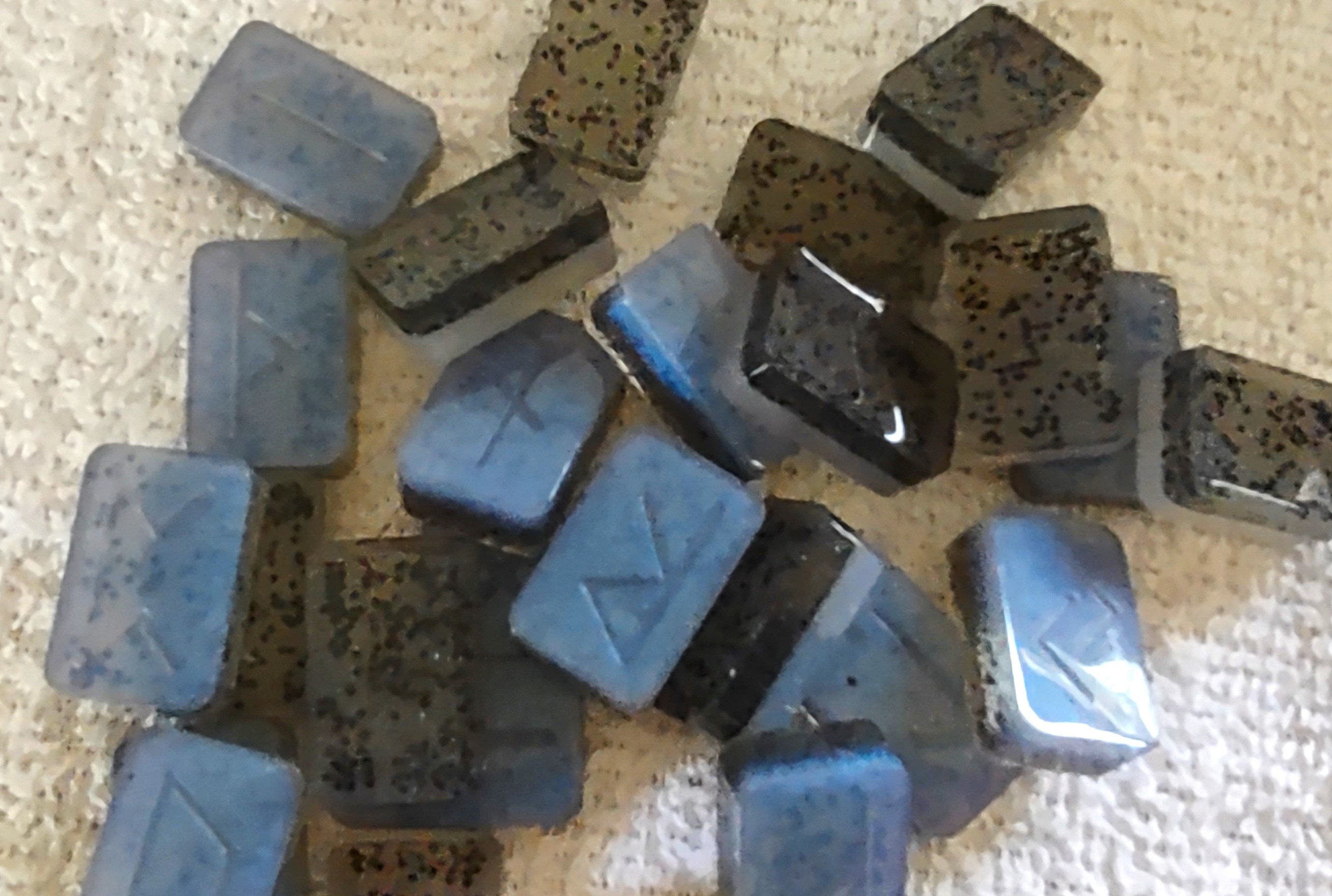Elder Futhark Runes. Blue Pearl and Black Glitter. Handmade With Resin ...