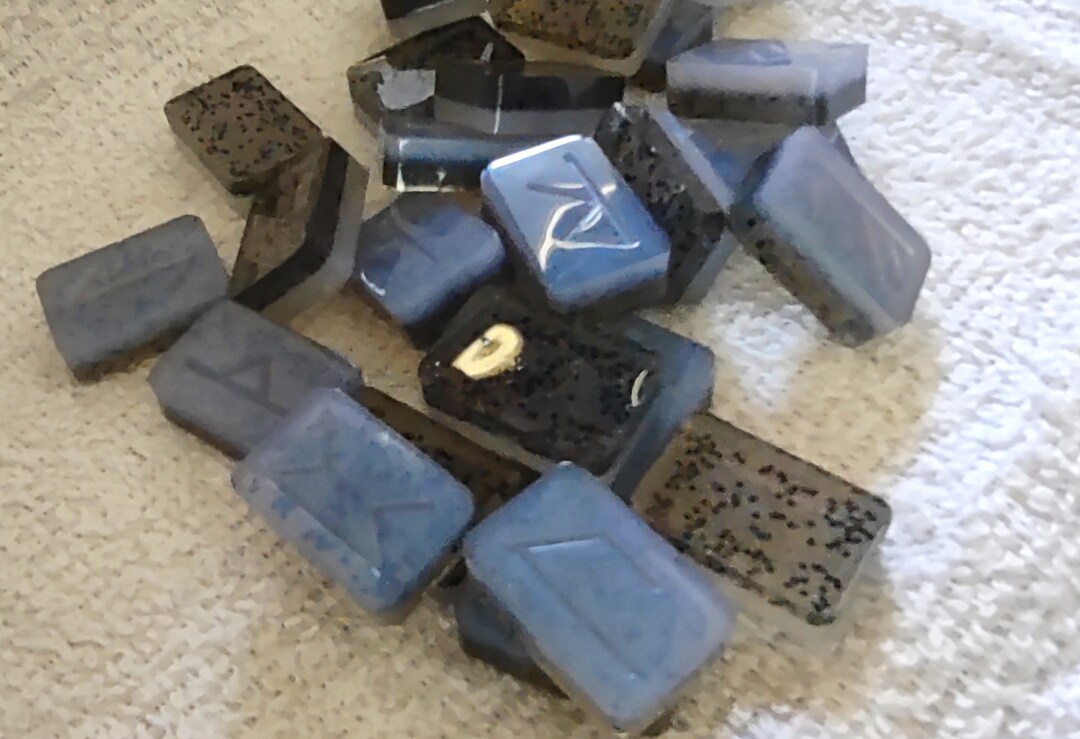 Elder Futhark Runes. Blue Pearl and Black Glitter. Handmade With Resin ...