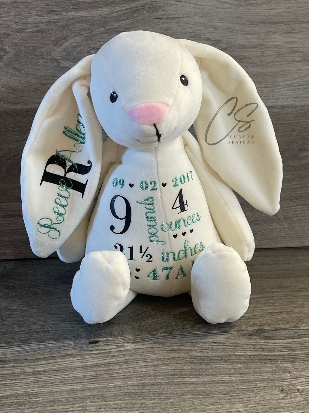 Personalized Birth Stat Bunny Plush Baby Gift Baby Shower Birthday Gift ...