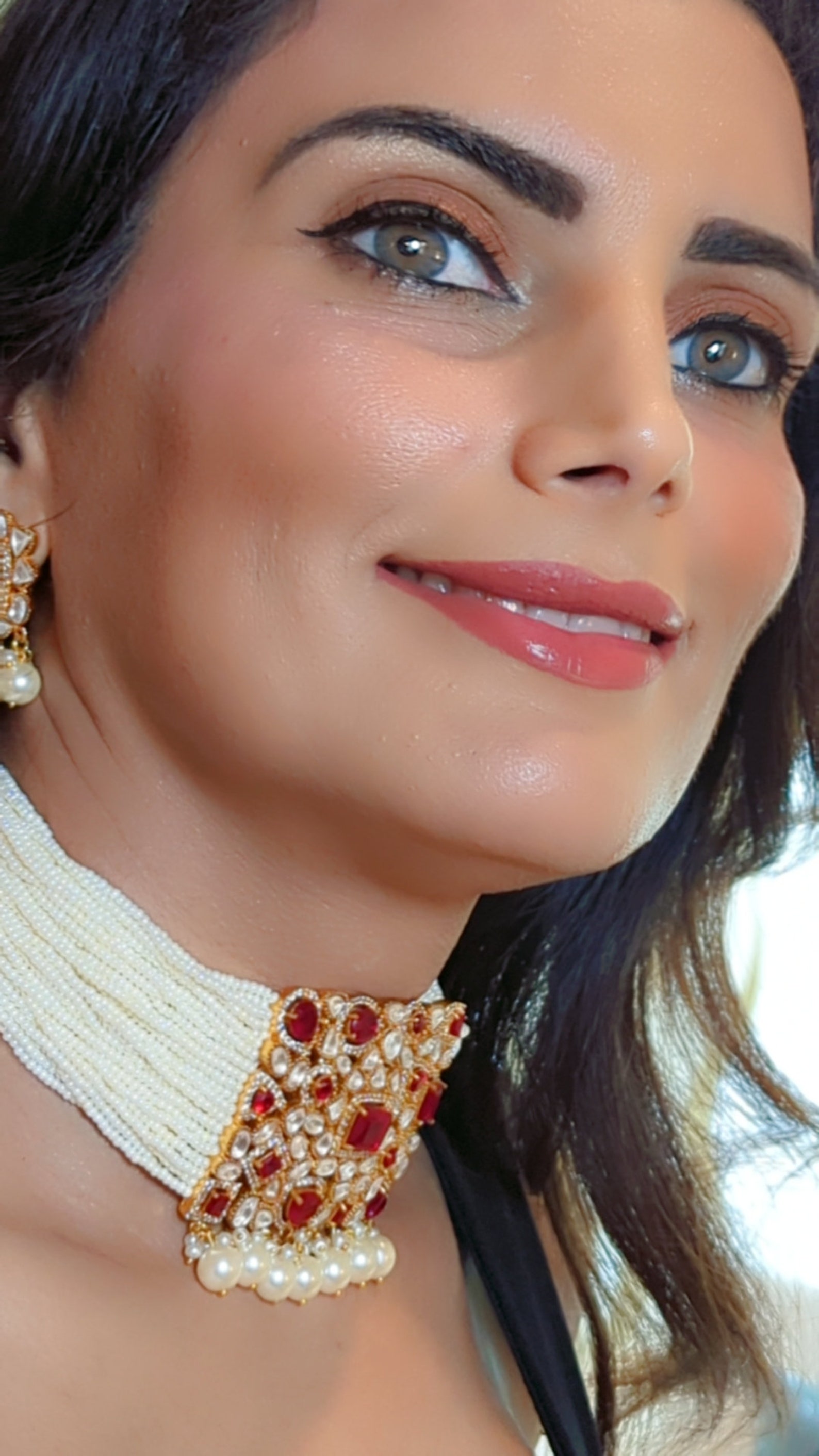 Flawless Monzonite and Red Doublet Choker Set, With Amazing Earrings ...