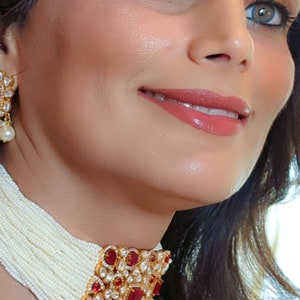 Flawless Monzonite and Red Doublet Choker Set, With Amazing Earrings ...