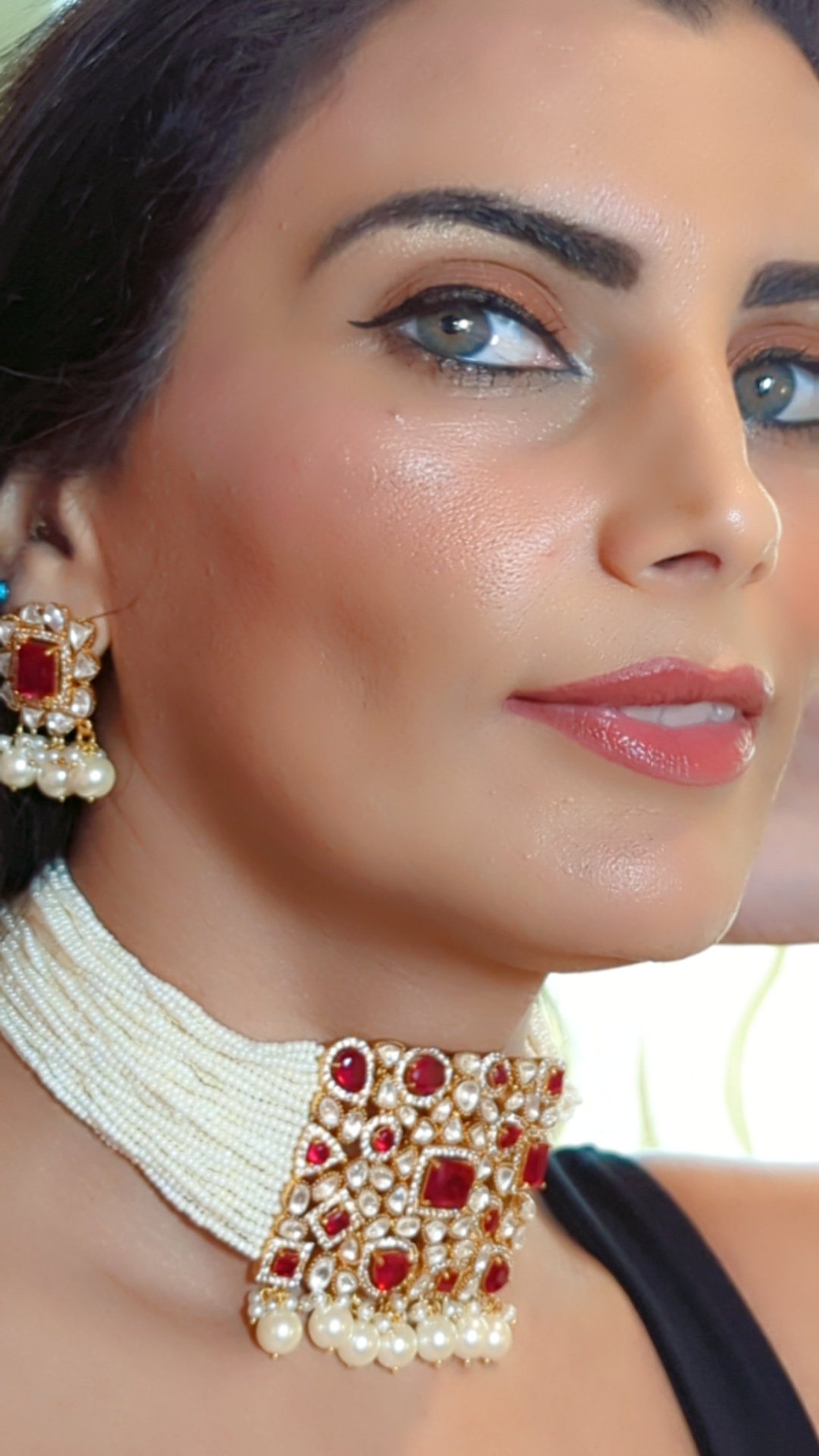 Flawless Monzonite and Red Doublet Choker Set, With Amazing Earrings ...