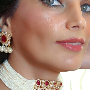 Flawless Monzonite and Red Doublet Choker Set, With Amazing Earrings ...