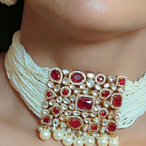 Flawless Monzonite and Red Doublet Choker Set, With Amazing Earrings ...