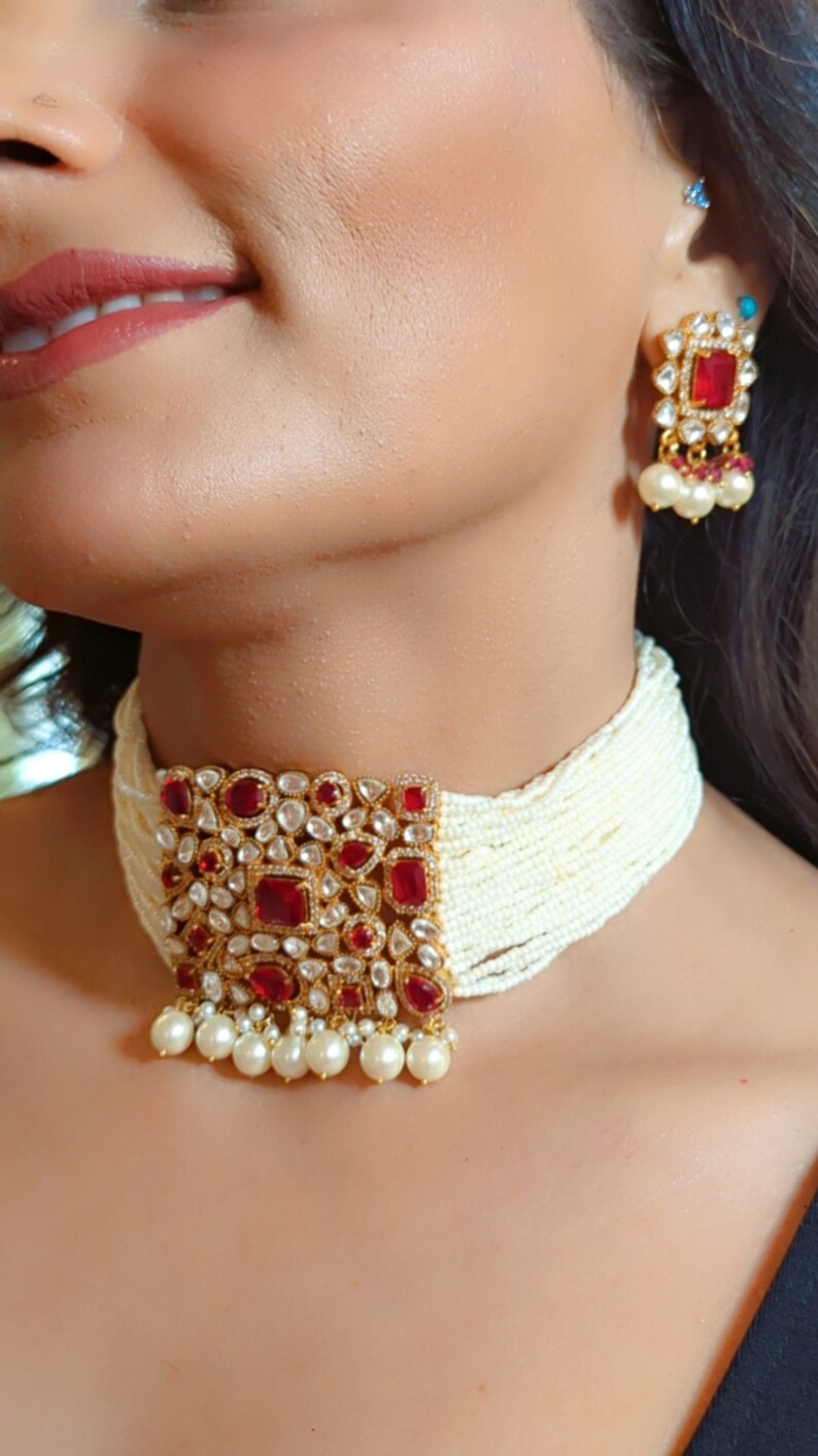 Flawless Monzonite and Red Doublet Choker Set, With Amazing Earrings ...