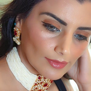 Flawless Monzonite and Red Doublet Choker Set, With Amazing Earrings ...