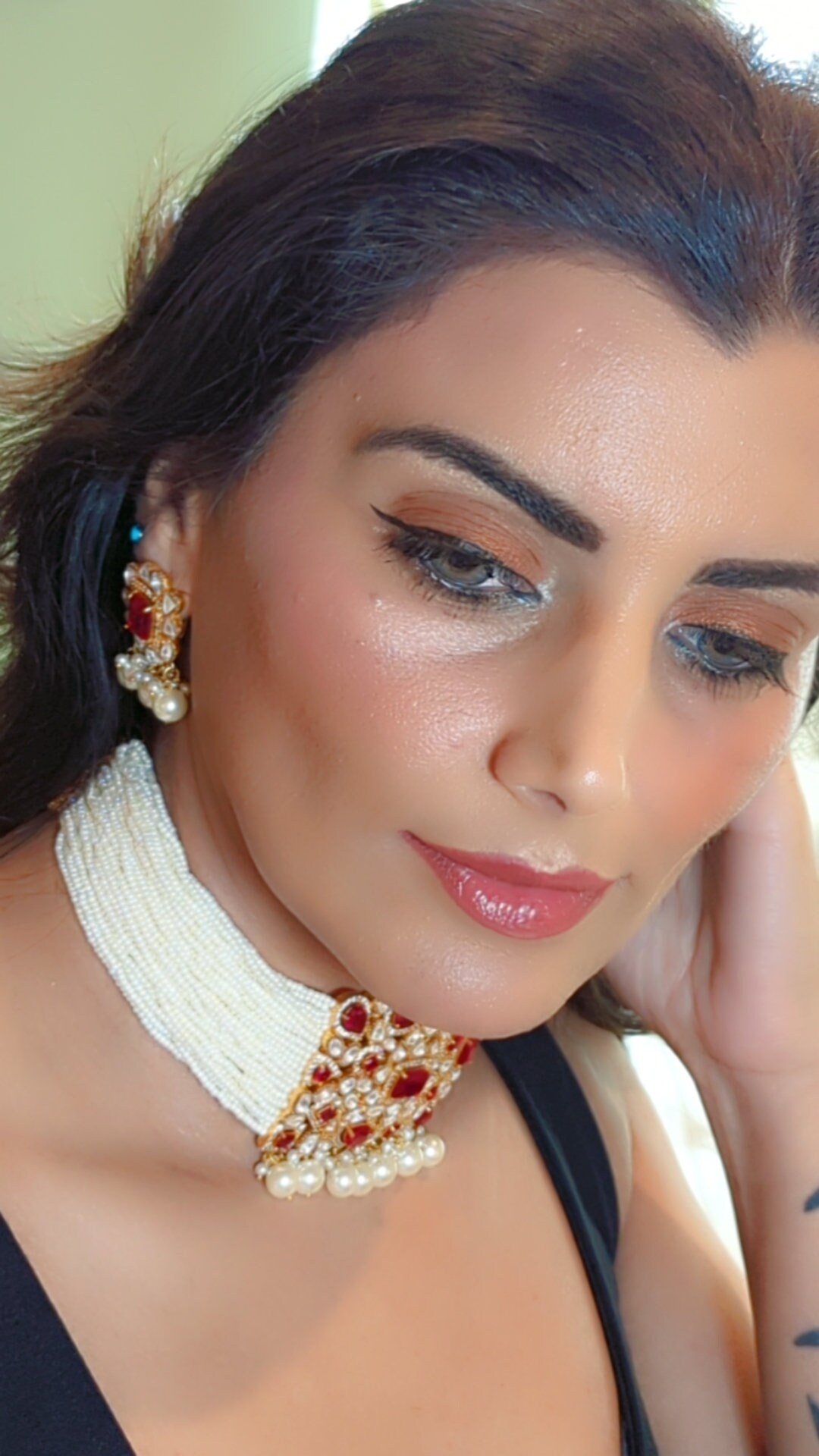 Flawless Monzonite and Red Doublet Choker Set, With Amazing Earrings ...