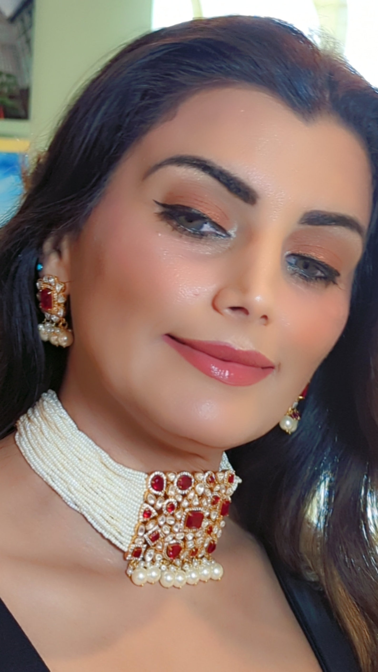 Flawless Monzonite and Red Doublet Choker Set, With Amazing Earrings ...