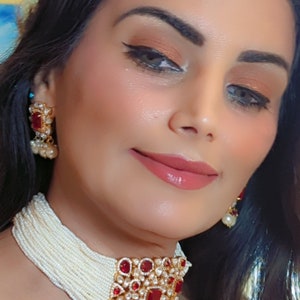 Flawless Monzonite and Red Doublet Choker Set, With Amazing Earrings ...