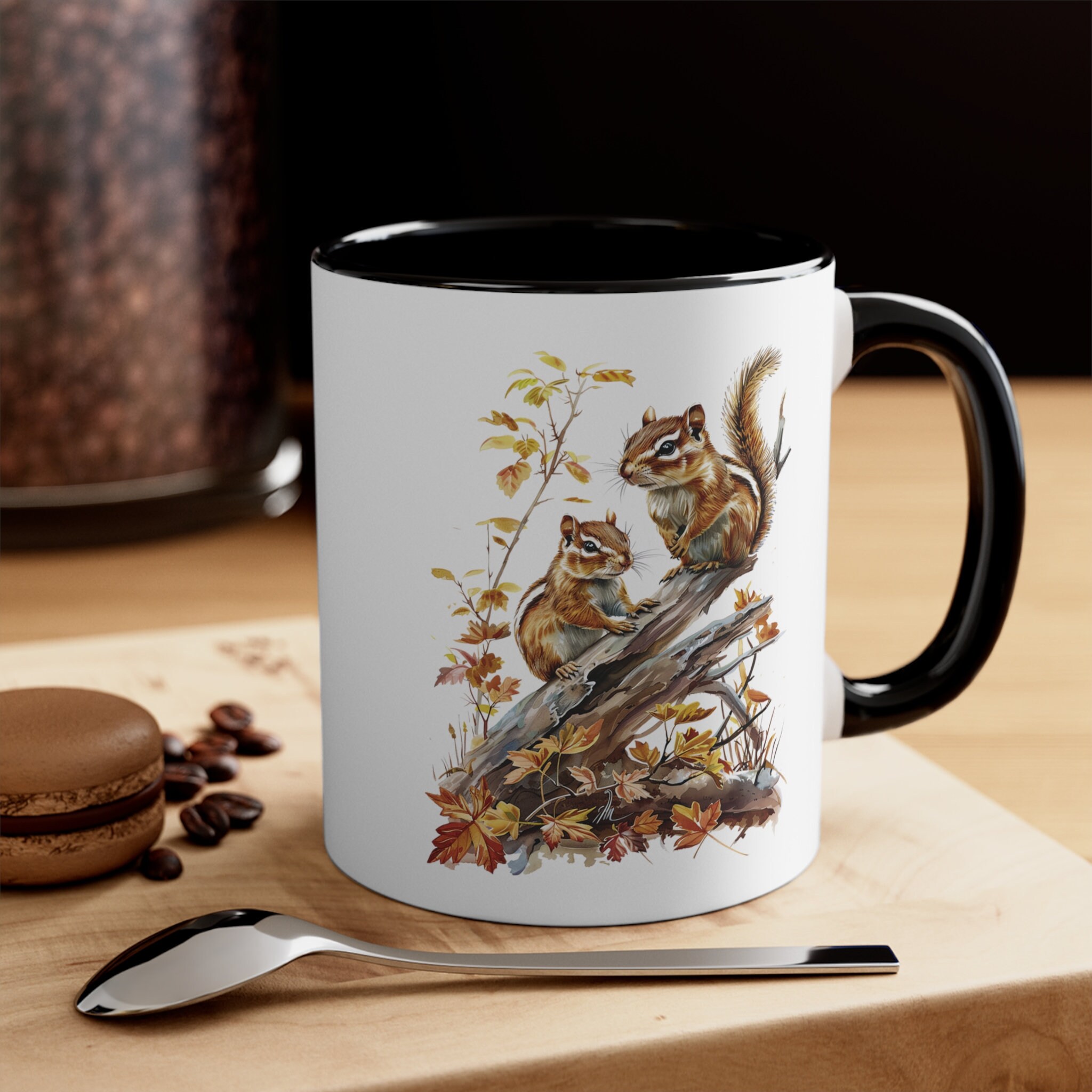 Chipmunks in Forest, Cute Wildlife, Nature, Ceramic 11 Oz Coffee Mug ...