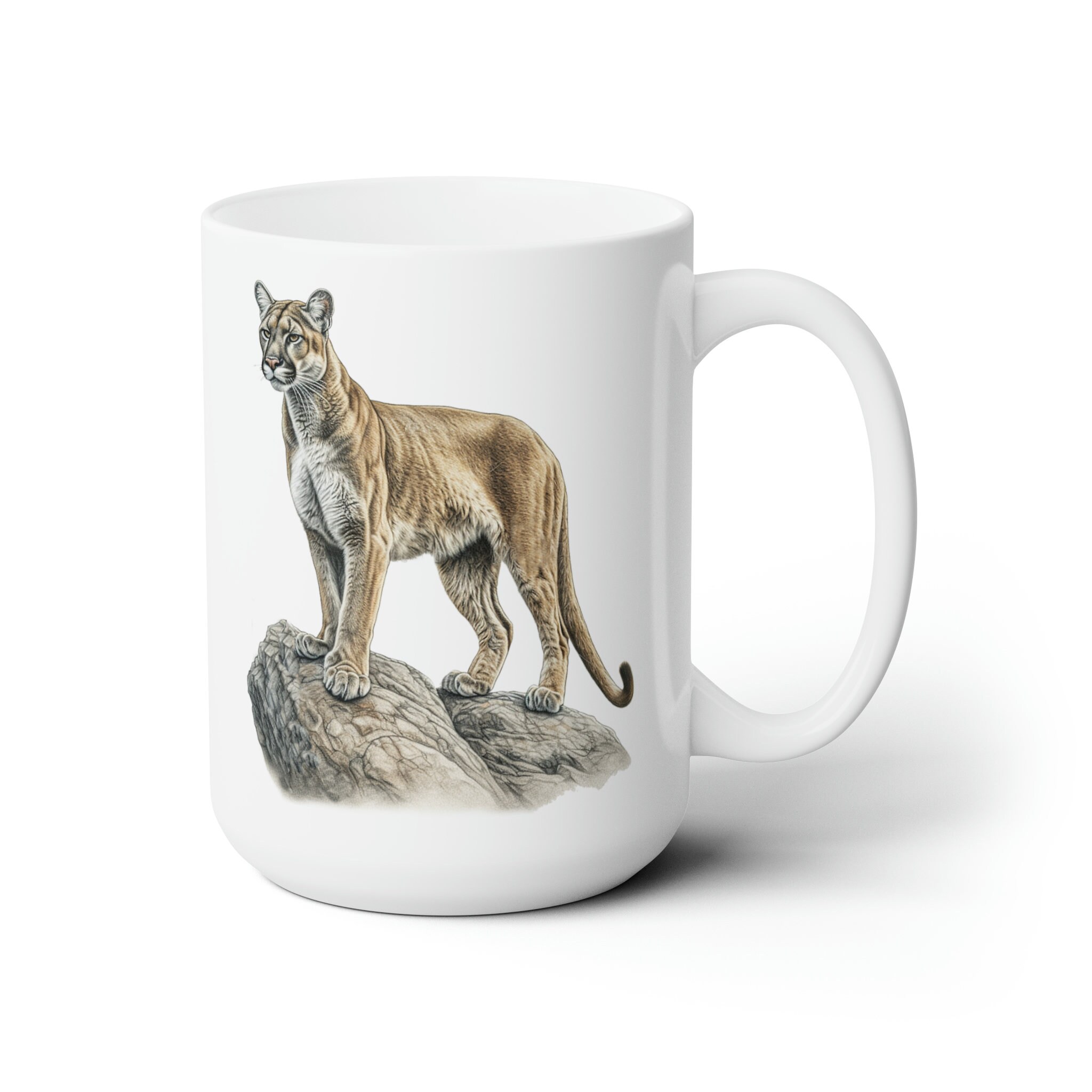 Mountain Lion, Puma, Wildlife, Big Cat Standing on Rock, White Ceramic ...
