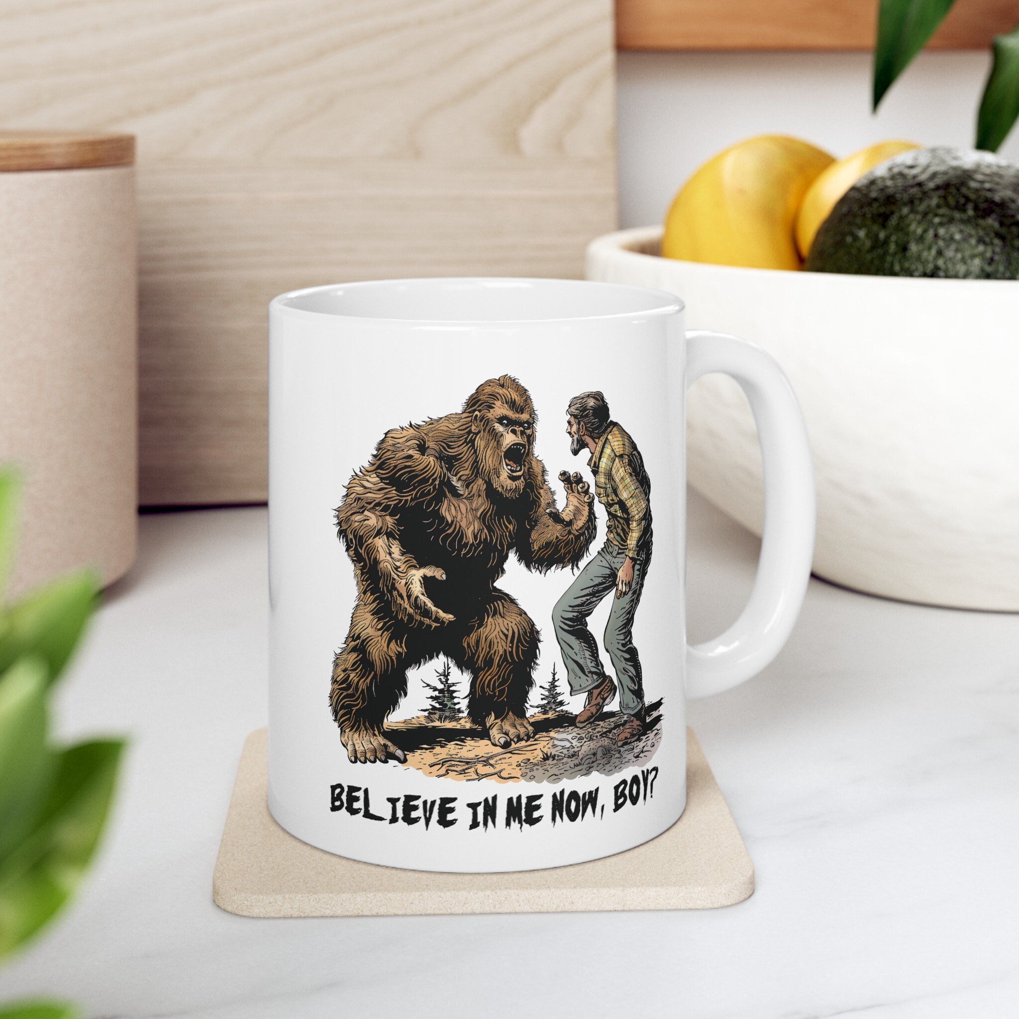 Angry Sasquatch, Bigfoot, Monster, Cryptid, Scared Man 11oz Ceramic ...