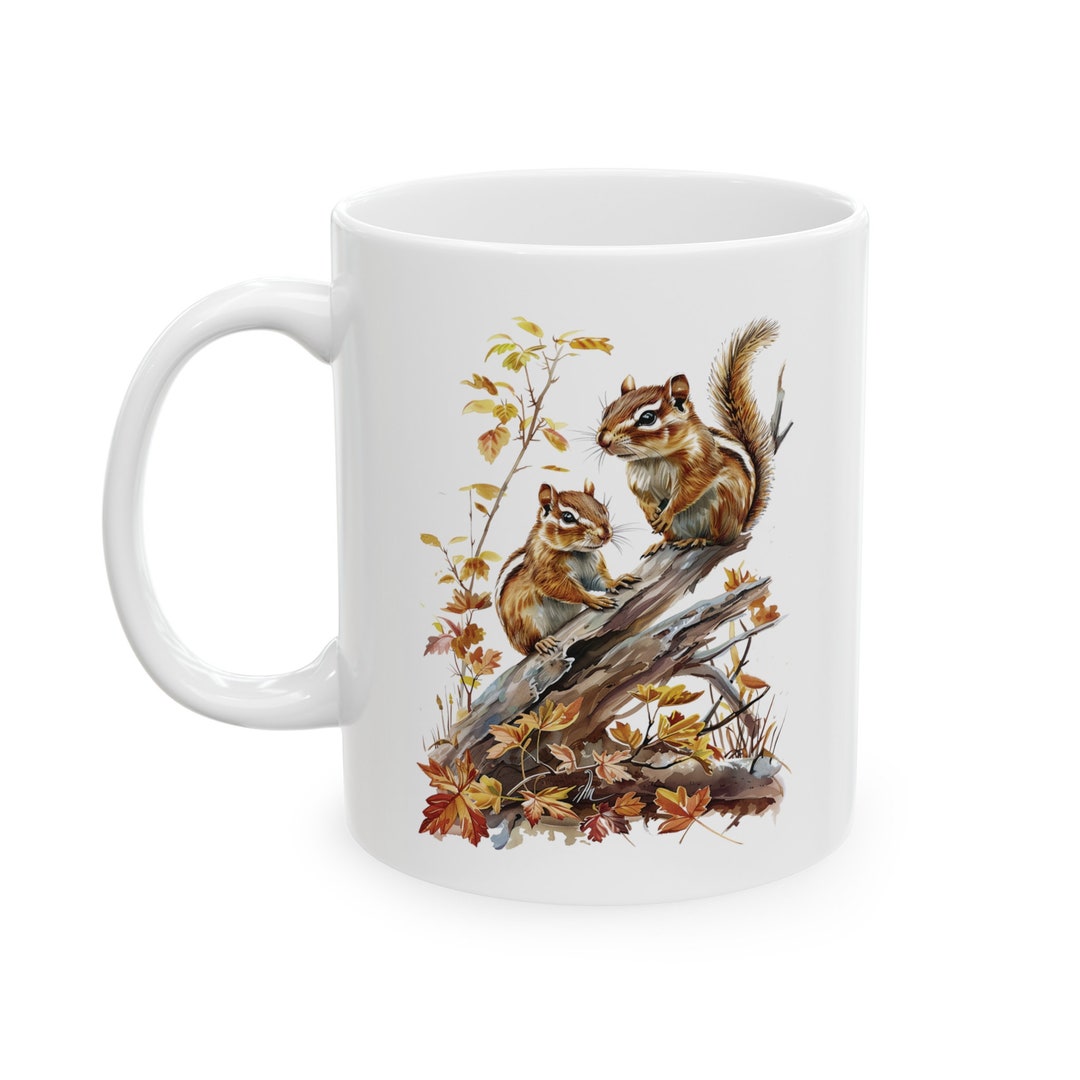 Chipmunks in Forest, Cute Wildlife, Nature, Ceramic 11 Oz Coffee Mug ...