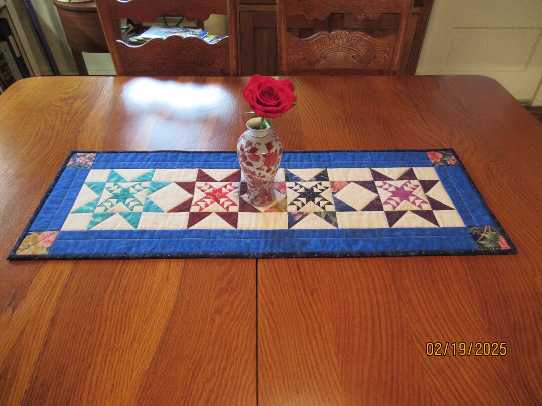 Starburst Pattern 13" X 37" Quilted Table Runner or Dresser Scarf - Etsy