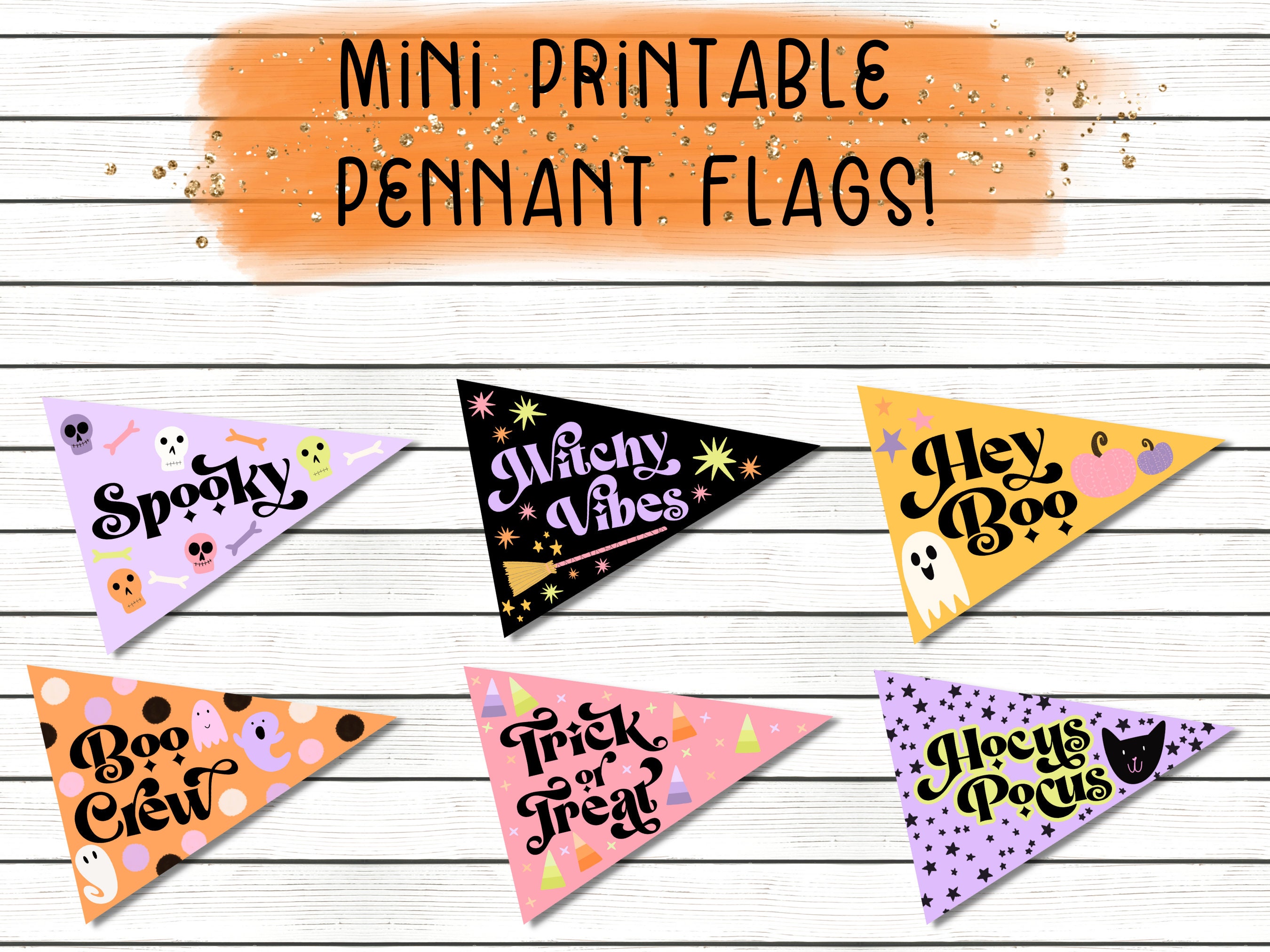 Mini Halloween Pennant Flags, Printable Boo Basket Filler, Spooky ...