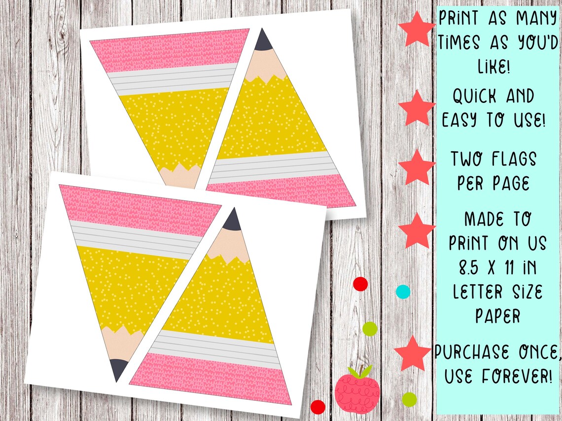 Printable Pencil Pennant Flag Banner, Back to School Photo Prop, First ...