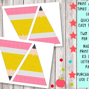 Printable Pencil Pennant Flag Banner, Back to School Photo Prop, First ...