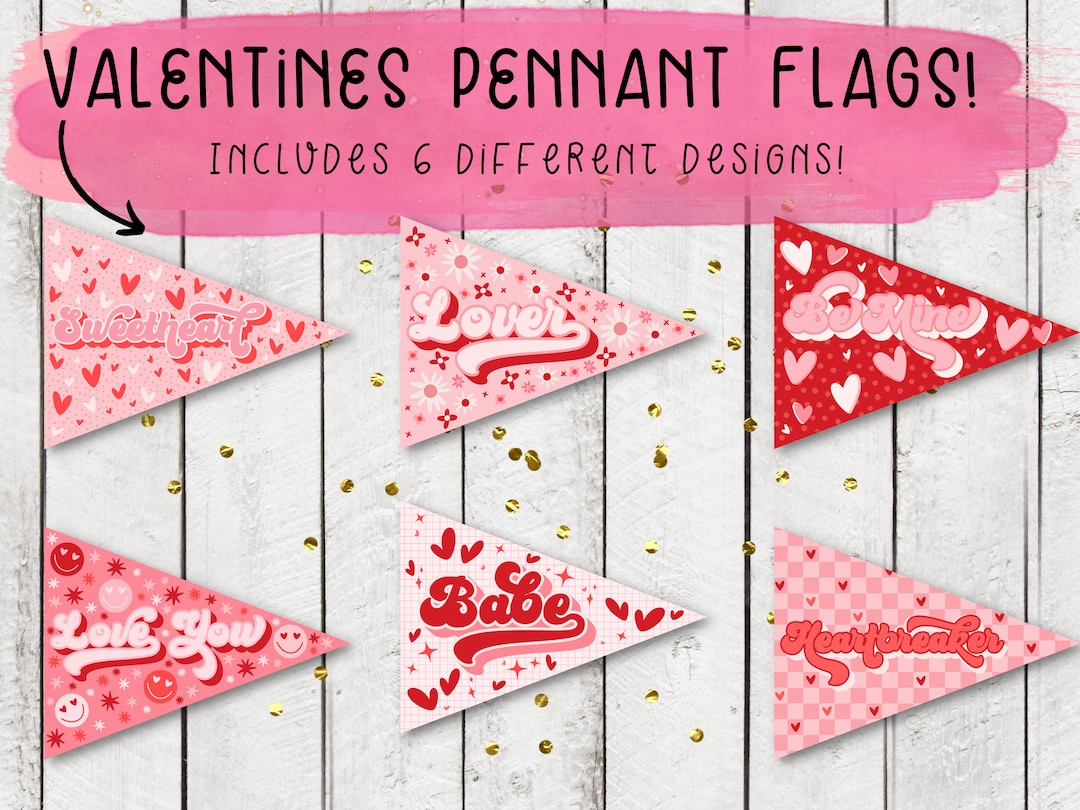 Printable Valentines Pennant Flag, Valentine Basket Tag, Valentines Day ...