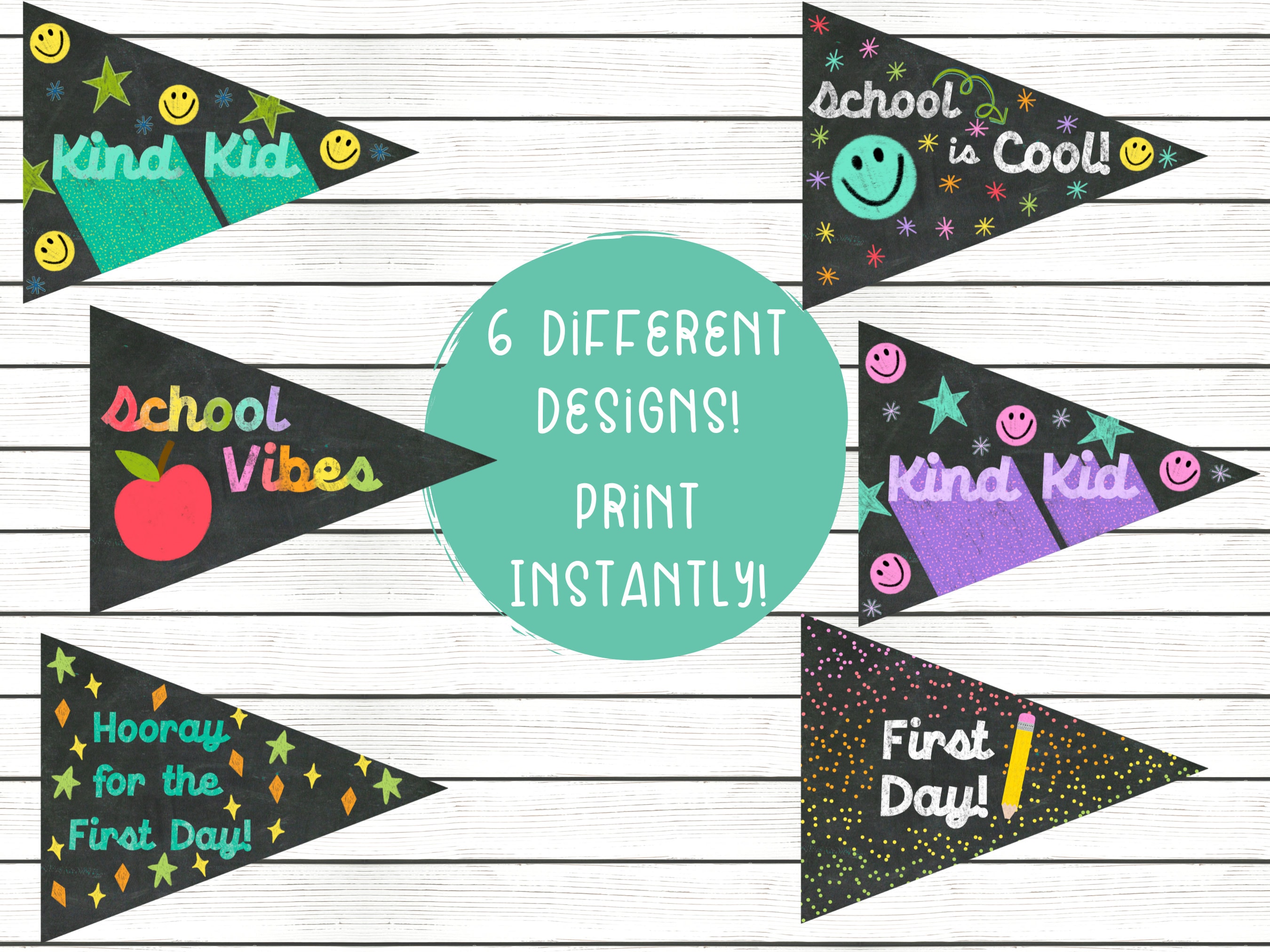 Printable First Day Pennant Flag, Chalkboard School Printable, Instant ...