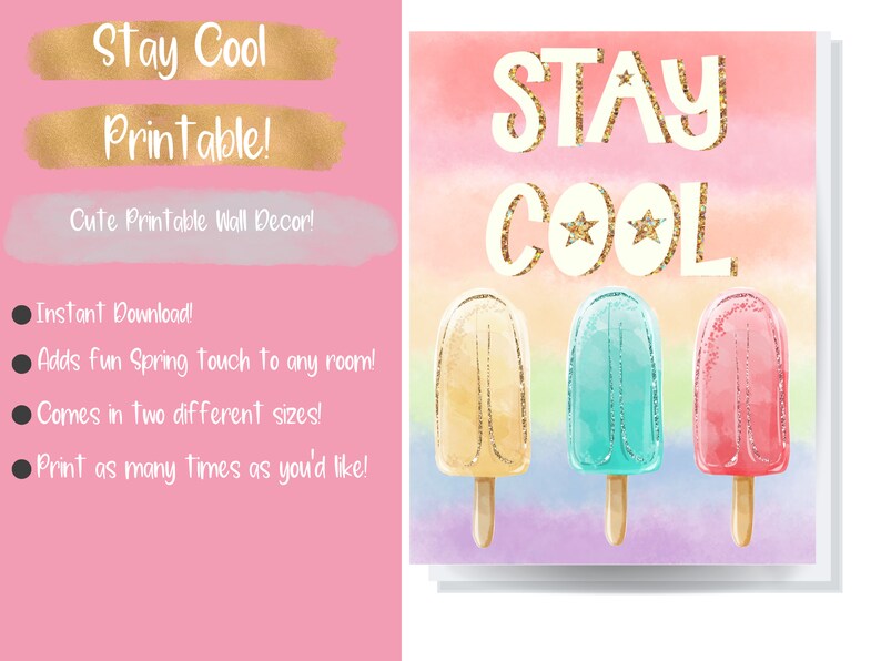 Stay Cool Summer Printable, Spring Printable, Watercolor Printable ...