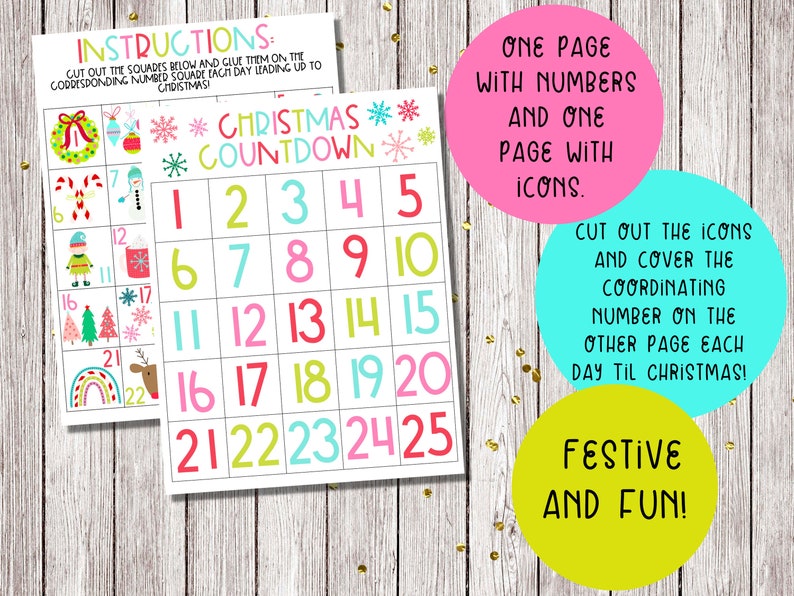 Printable Christmas Advent Calendar Countdown to Christmas - Etsy