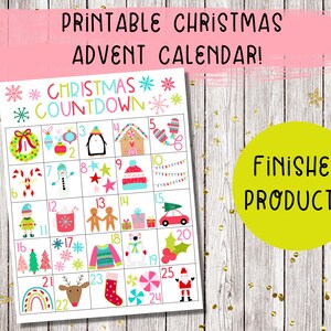 Printable Christmas Advent Calendar, Countdown to Christmas, Advent ...