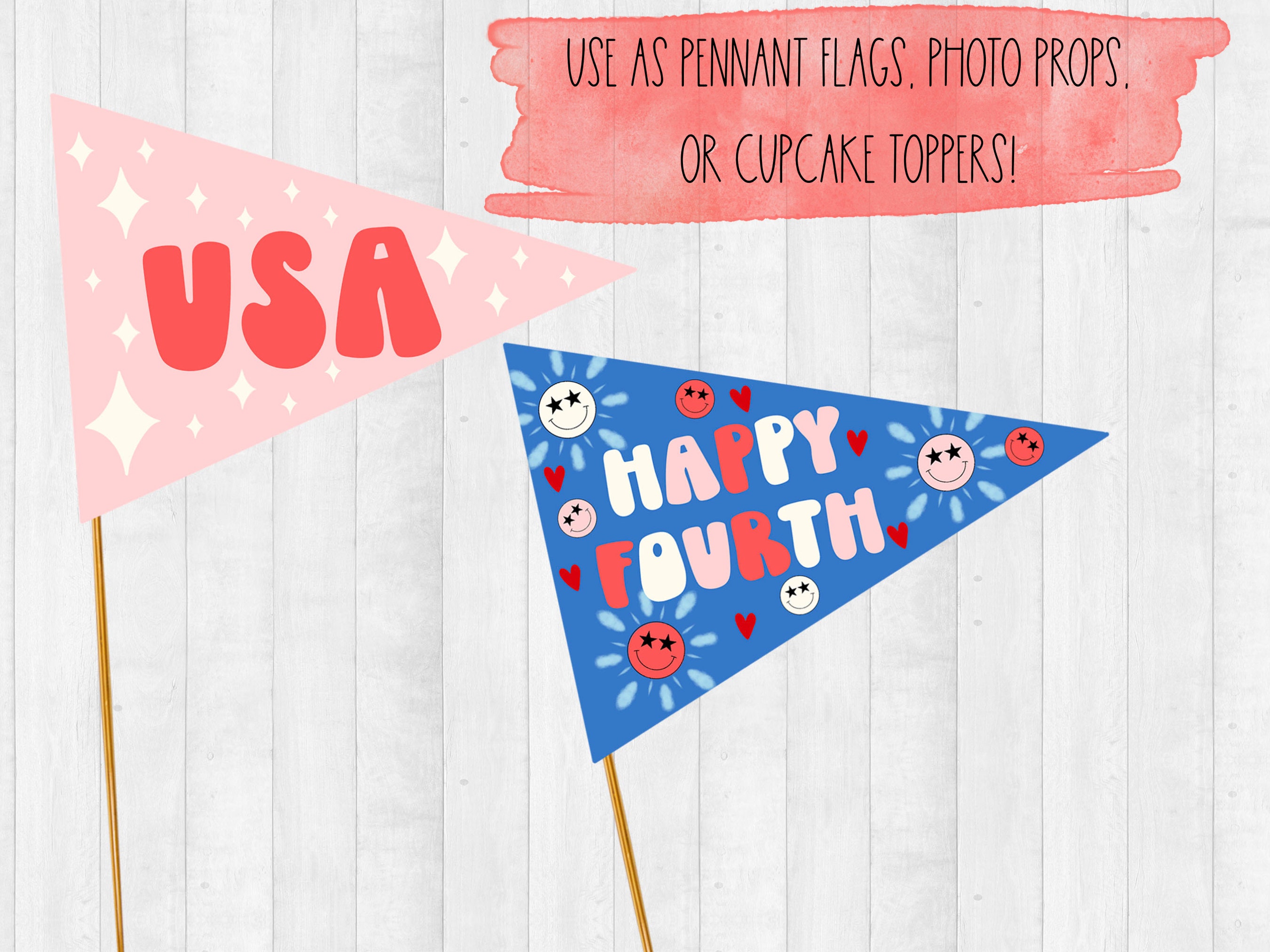 Digital Printable Fourth of July Pennant Flag, 4th of July Photo Prop ...