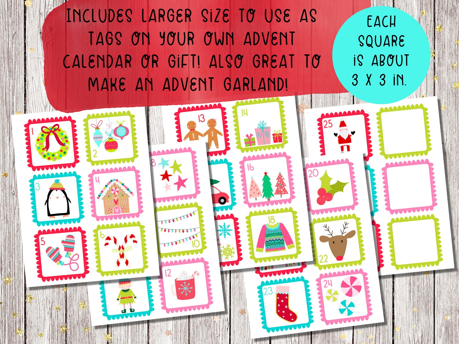 Printable Christmas Advent Calendar Countdown to Christmas - Etsy